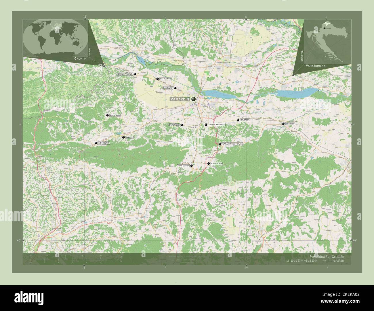 Varazdinska, county of Croatia. Open Street Map. Locations and names of ...