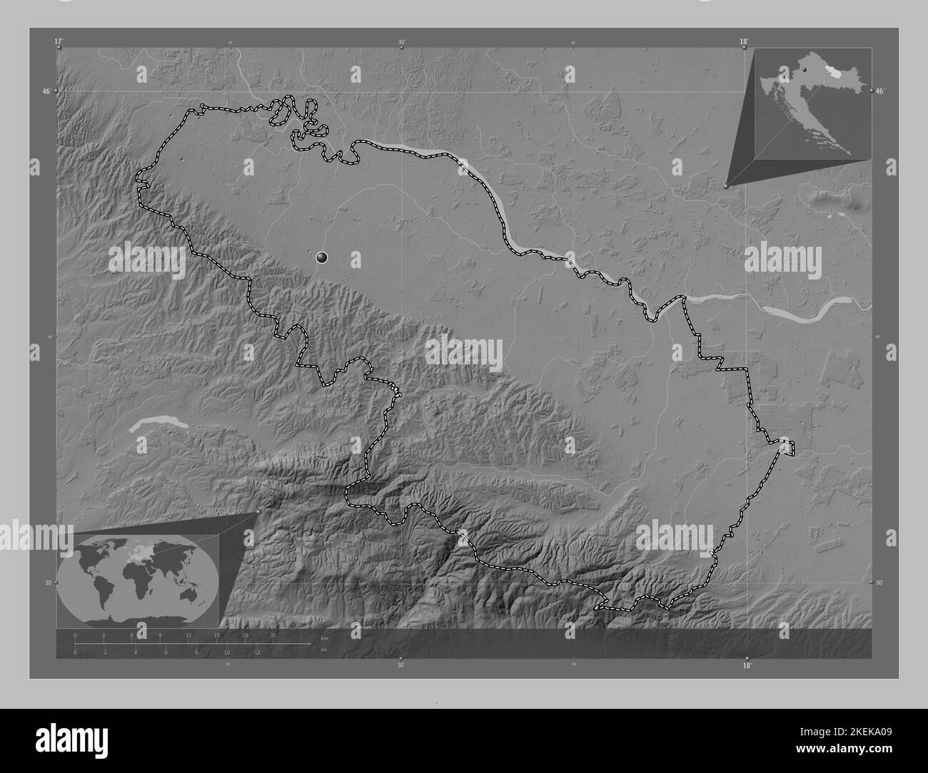 Viroviticko-Podravska, county of Croatia. Grayscale elevation map with ...