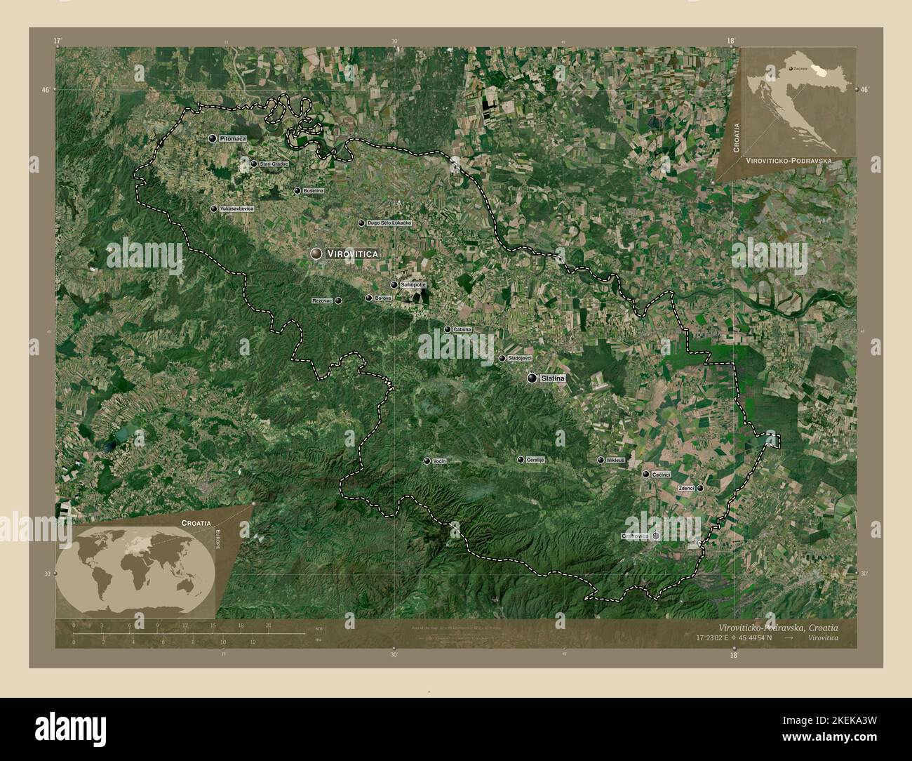 Viroviticko-Podravska, county of Croatia. High resolution satellite map ...