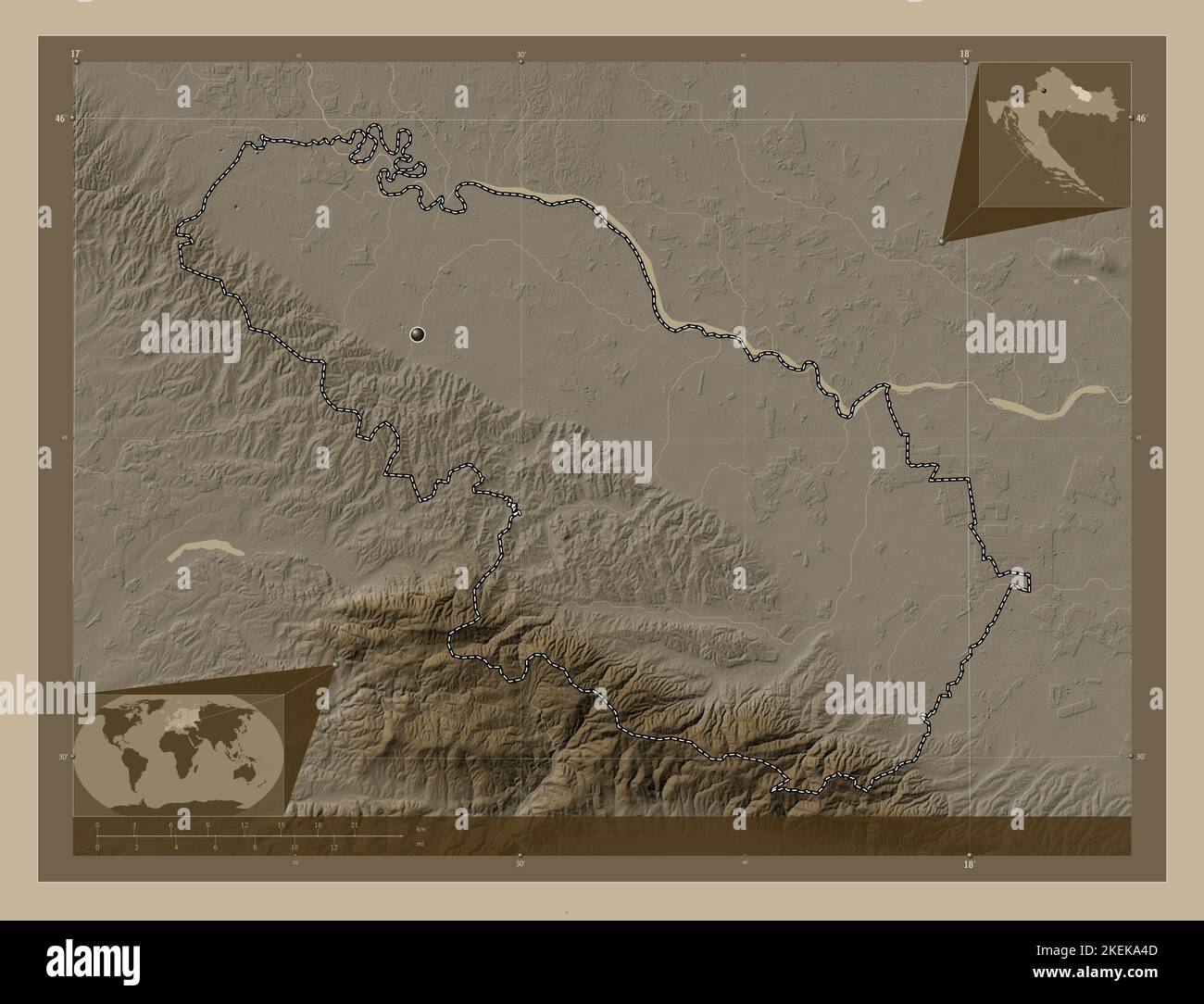 Viroviticko-Podravska, county of Croatia. Elevation map colored in ...
