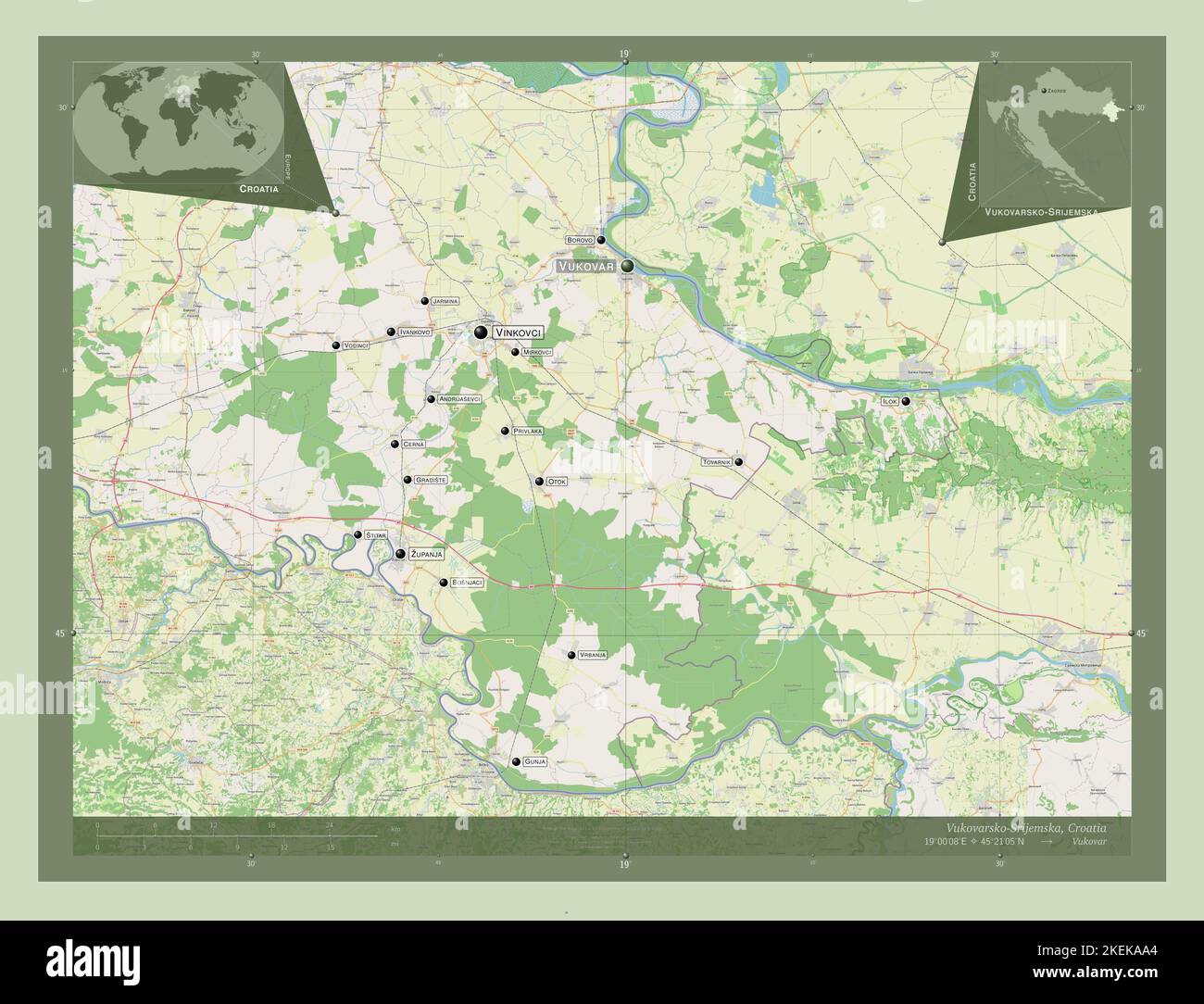 Vukovarsko-Srijemska, county of Croatia. Open Street Map. Locations and ...