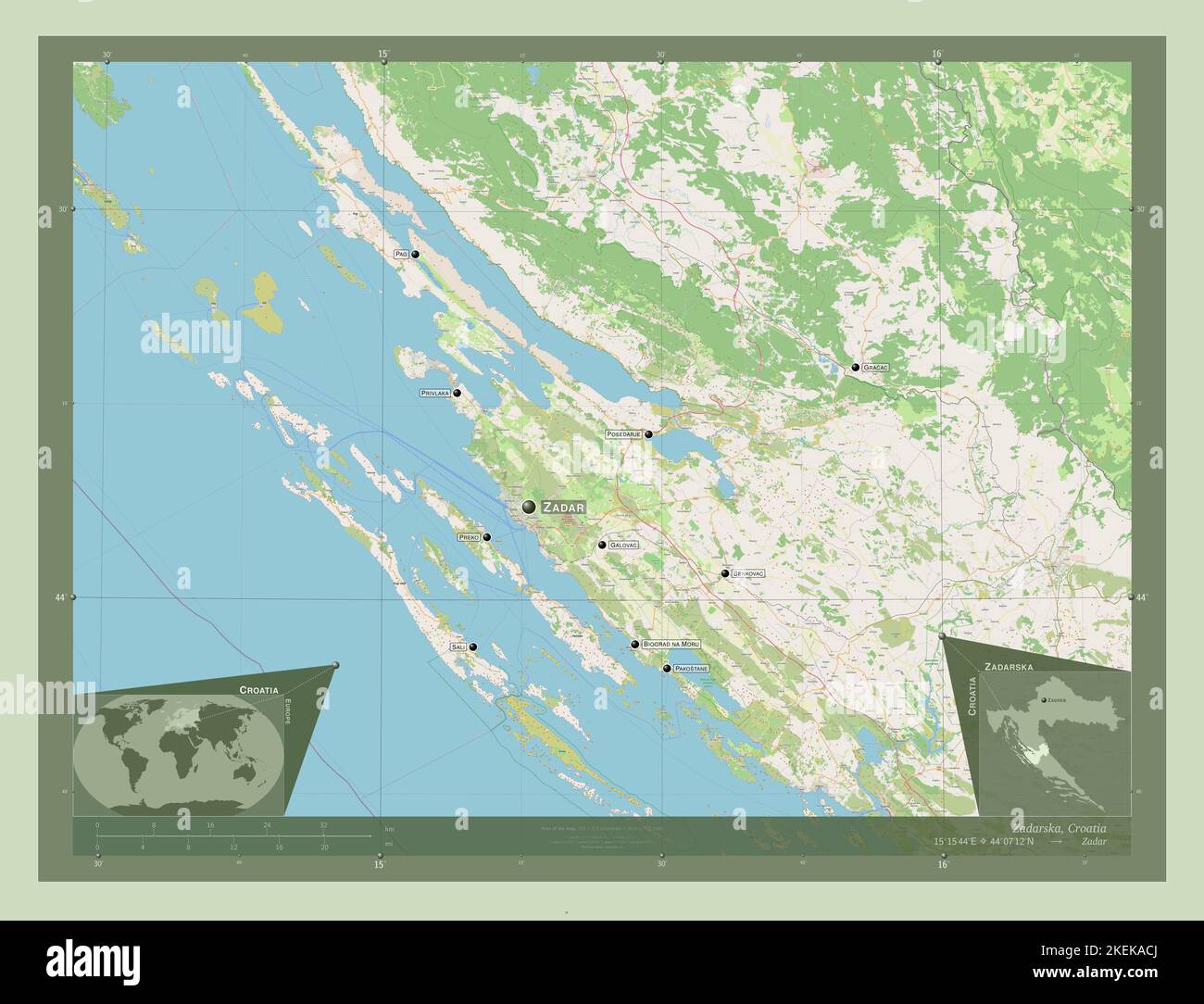 Zadarska, county of Croatia. Open Street Map. Locations and names of ...