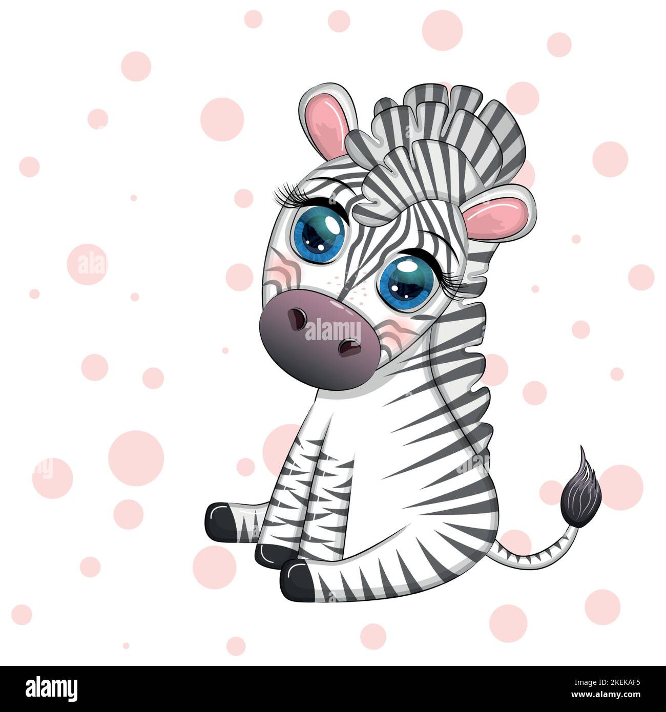 Cute cartoon zebra is sitting and waving its tail. Children's character ...