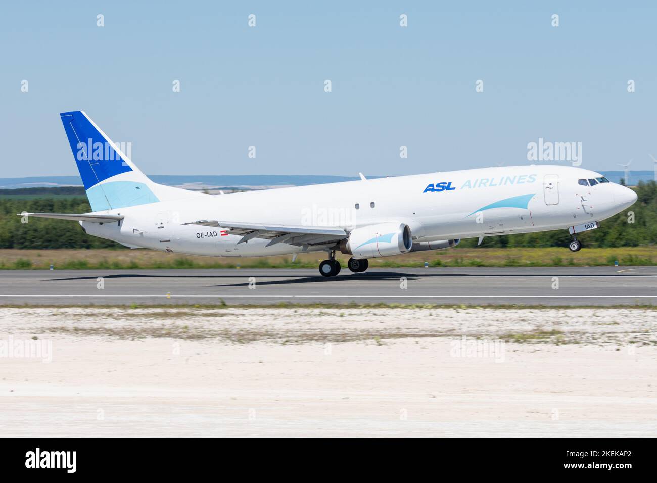 An ASL Cargo Airlines Boeing 737 plane taking off from the runway in ...