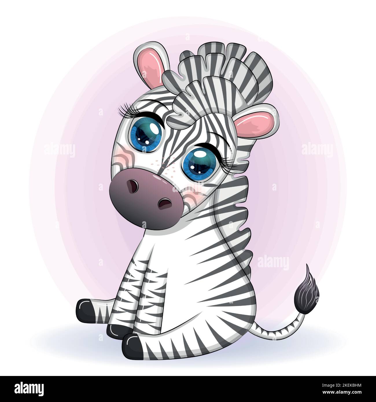 Cute cartoon zebra is sitting and waving its tail. Children's character ...