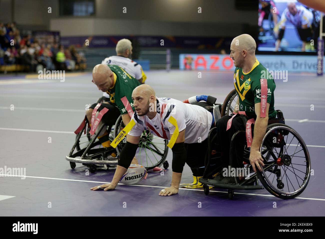 France's Jeremy Bourson scores during the Wheelchair Rugby League World ...
