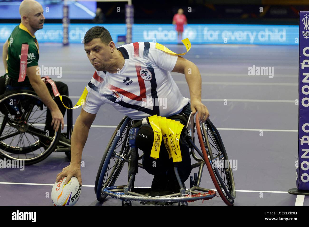 France's Mostefa Abassi scores during the Wheelchair Rugby League World ...
