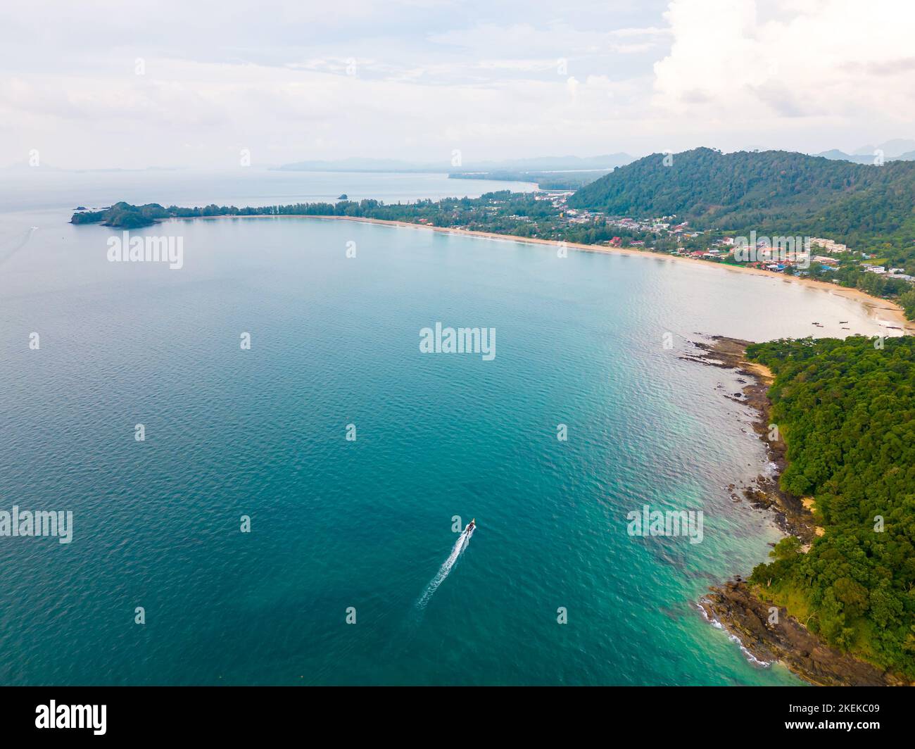 Aerial drone view of Koh Lanta island - the long beach. Famous tropical ...