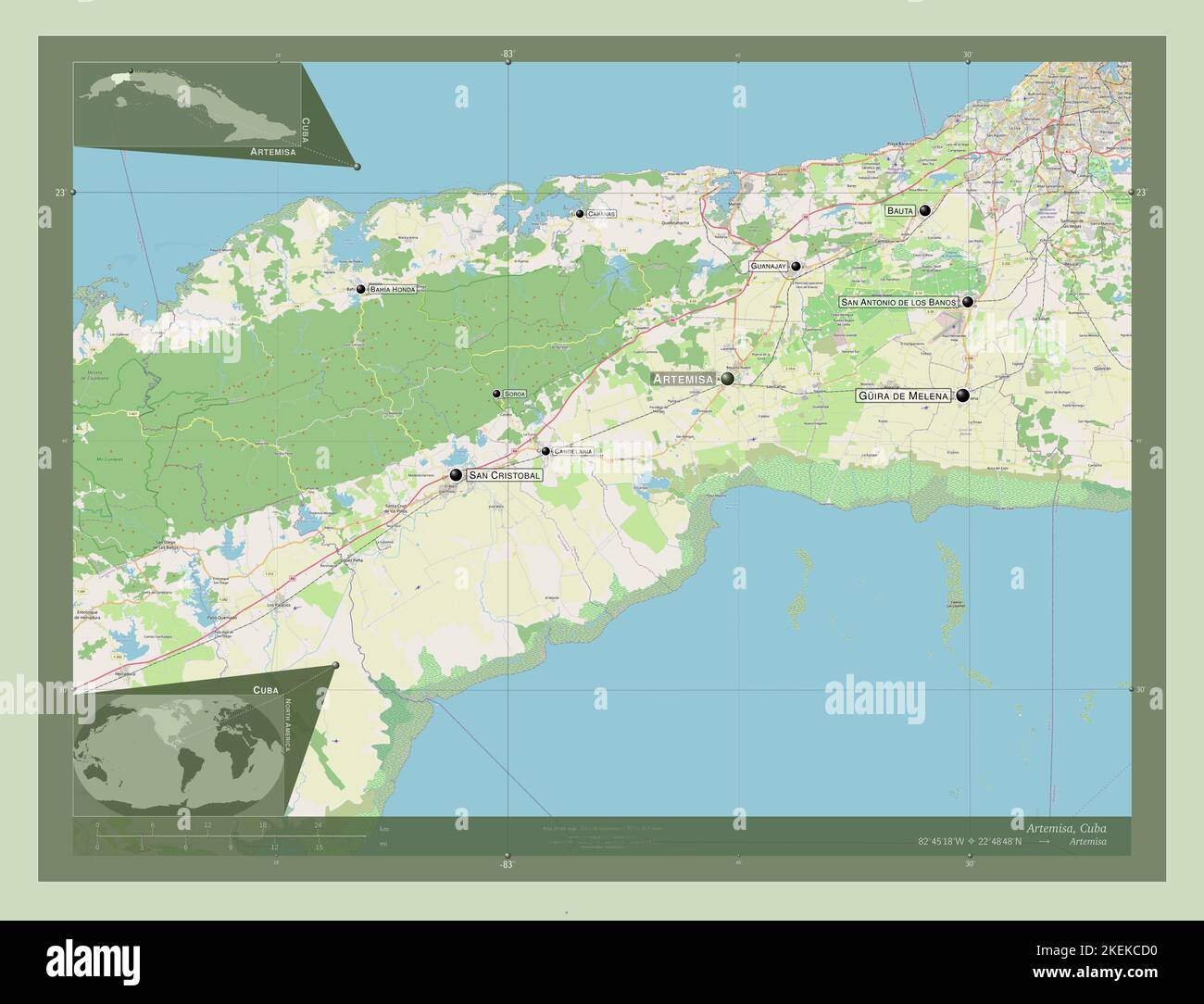 Artemisa, province of Cuba. Open Street Map. Locations and names of ...