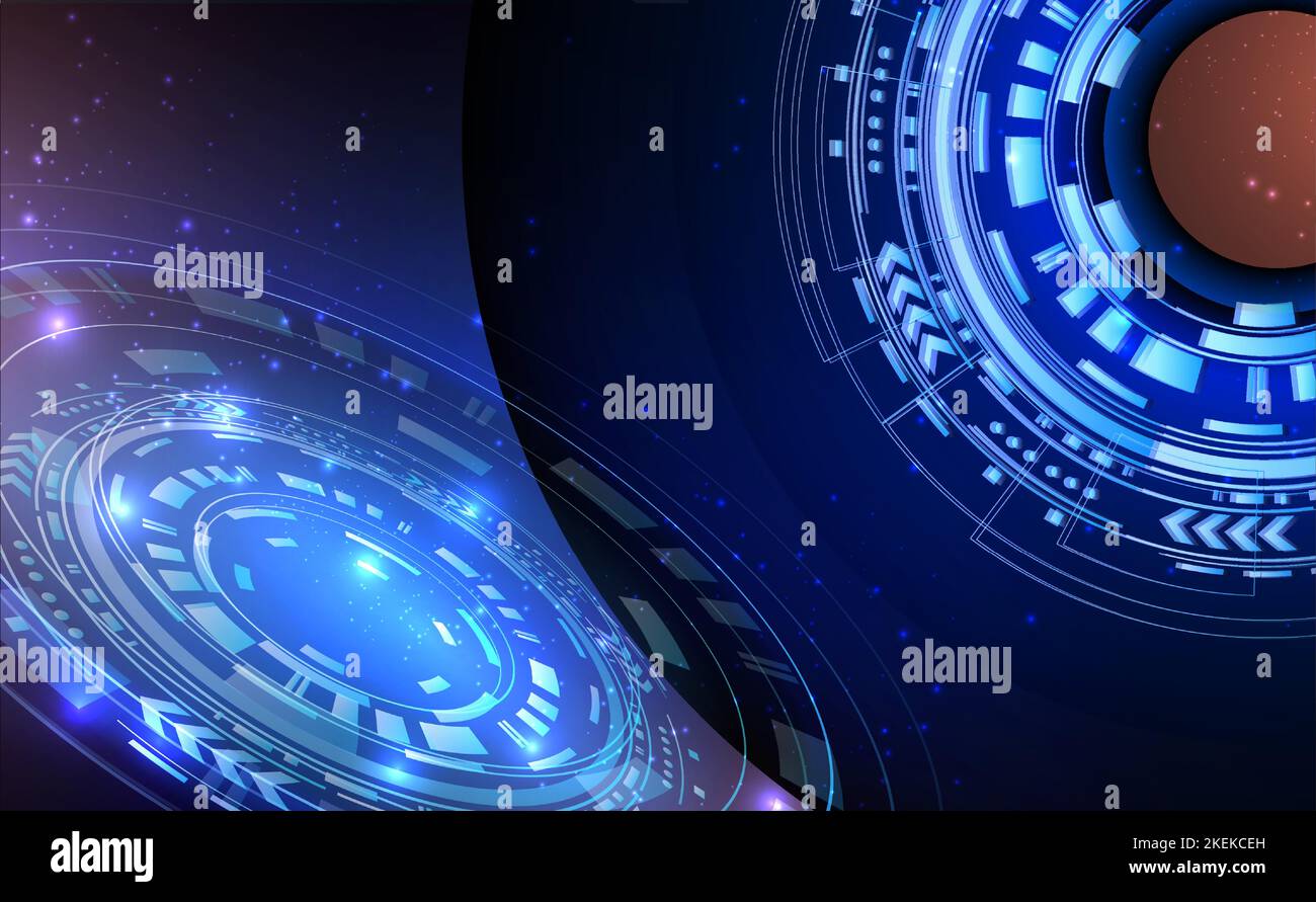 sci-fi background. Blue neon hologram portals with light flares and ...