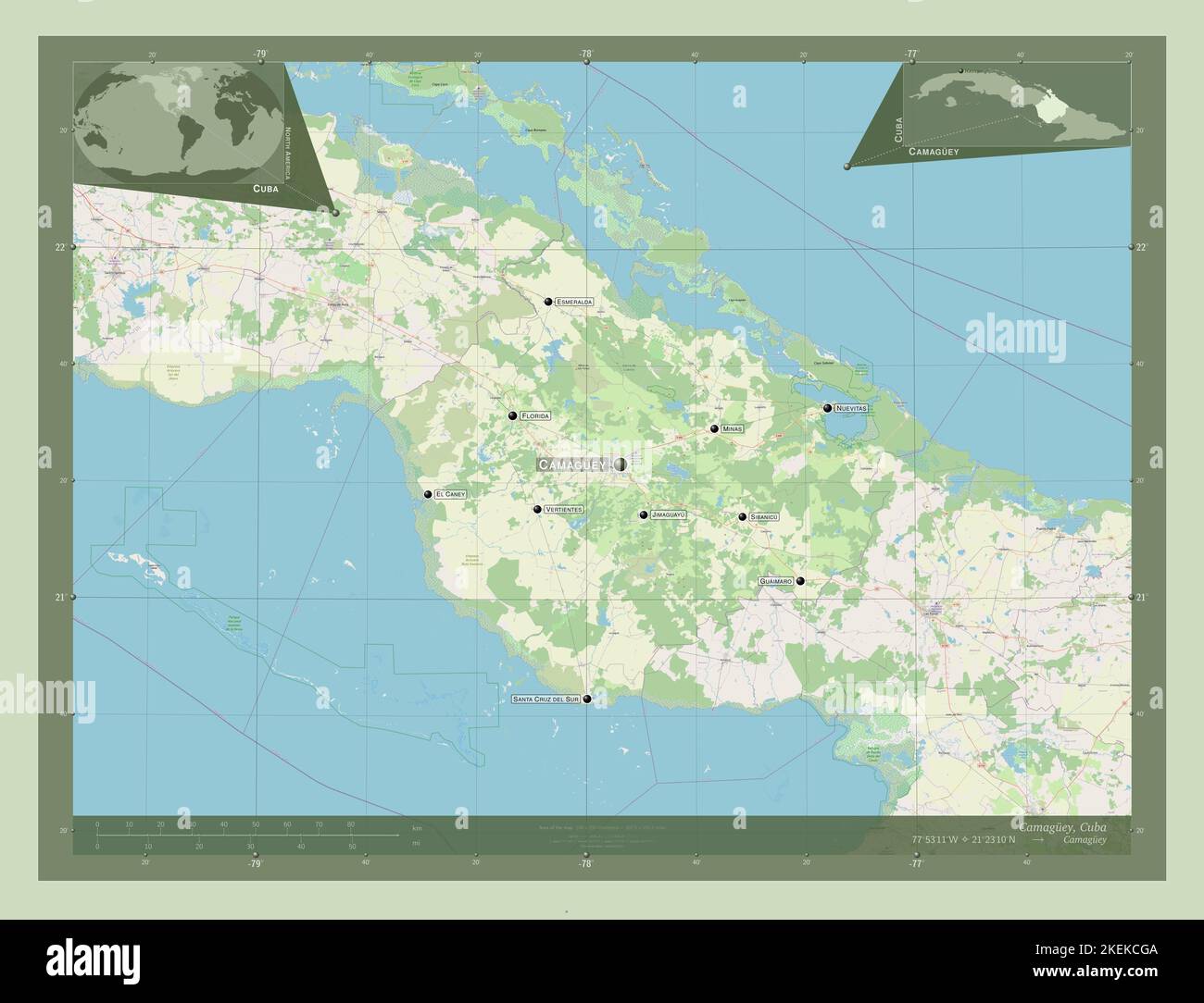Camaguey, province of Cuba. Open Street Map. Locations and names of ...