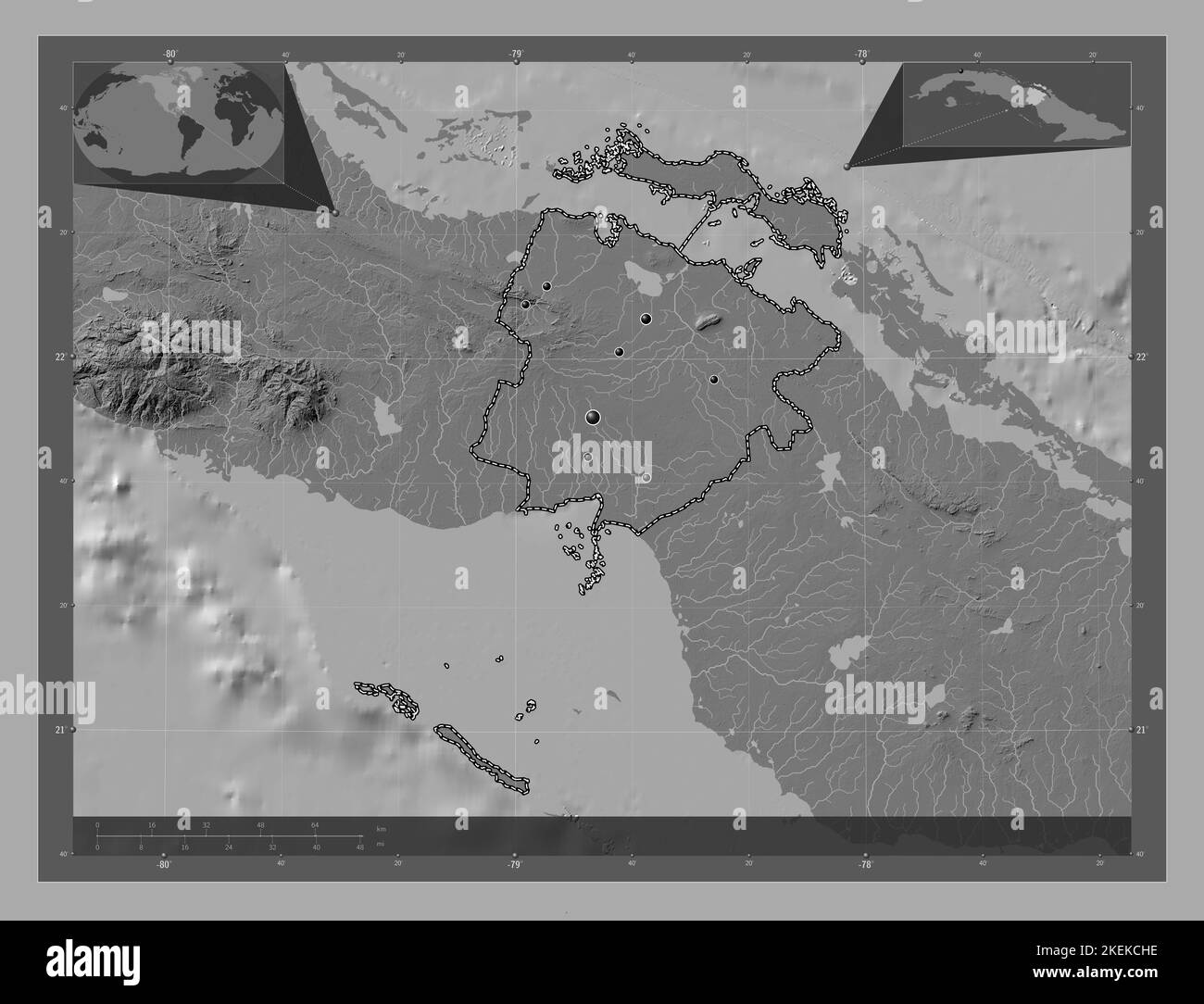 Ciego de Avila, province of Cuba. Bilevel elevation map with lakes and ...