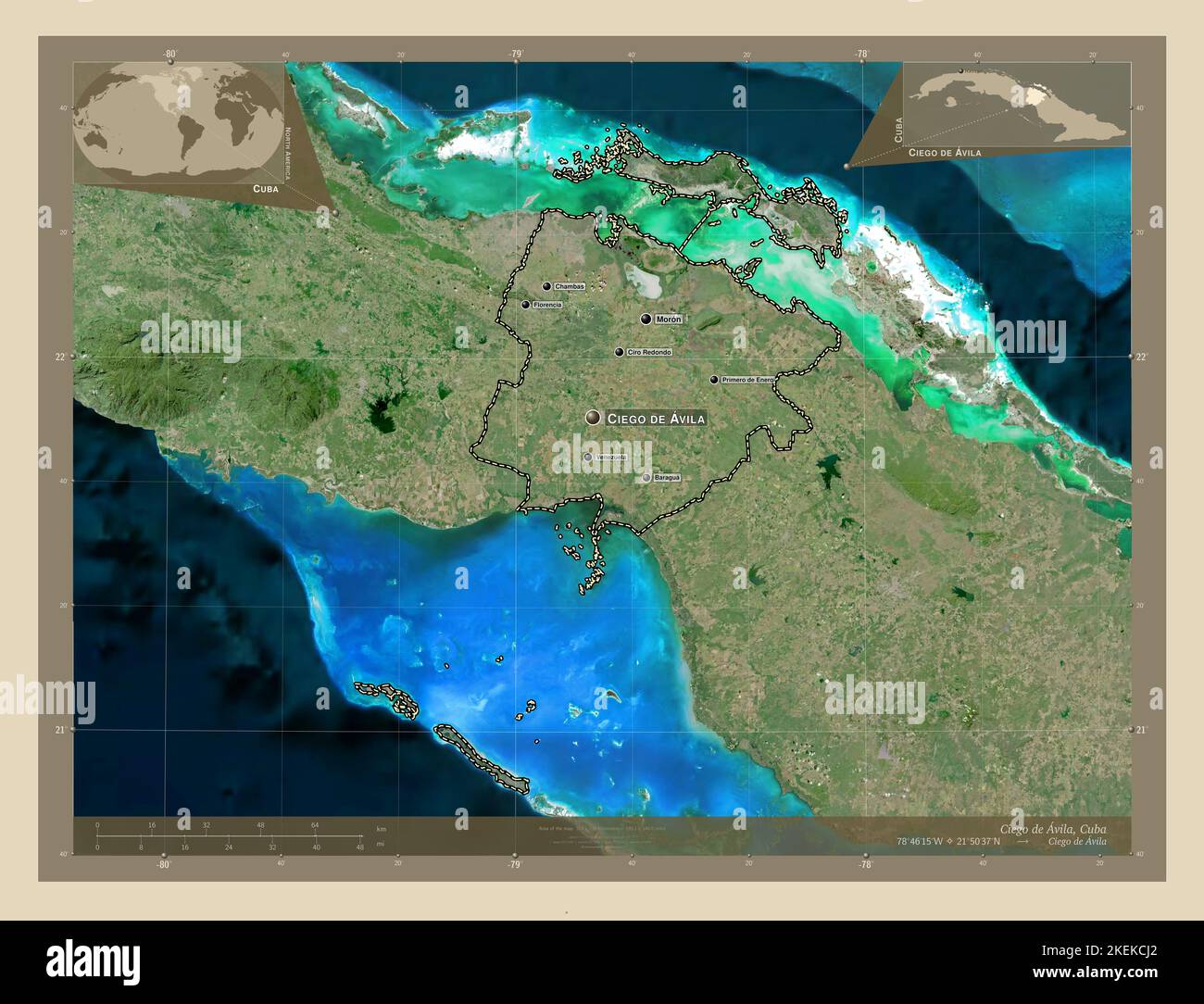 Ciego de Avila, province of Cuba. High resolution satellite map ...