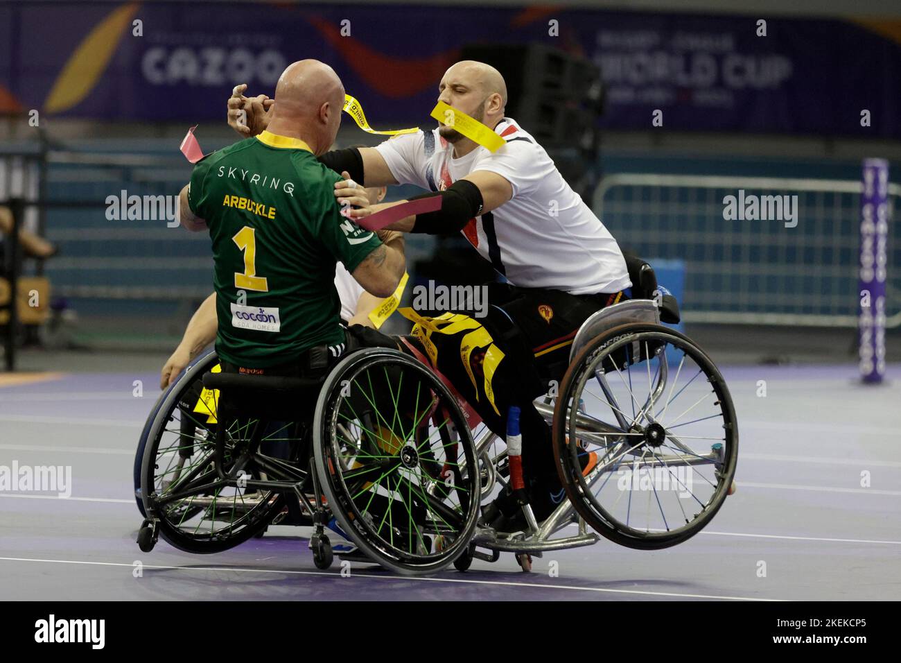 France's Jeremy Bourson (right) and Australia's Peter Arbuckle lines up ...