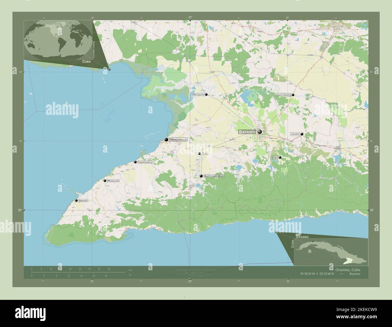 Granma, province of Cuba. Open Street Map. Locations and names of major ...