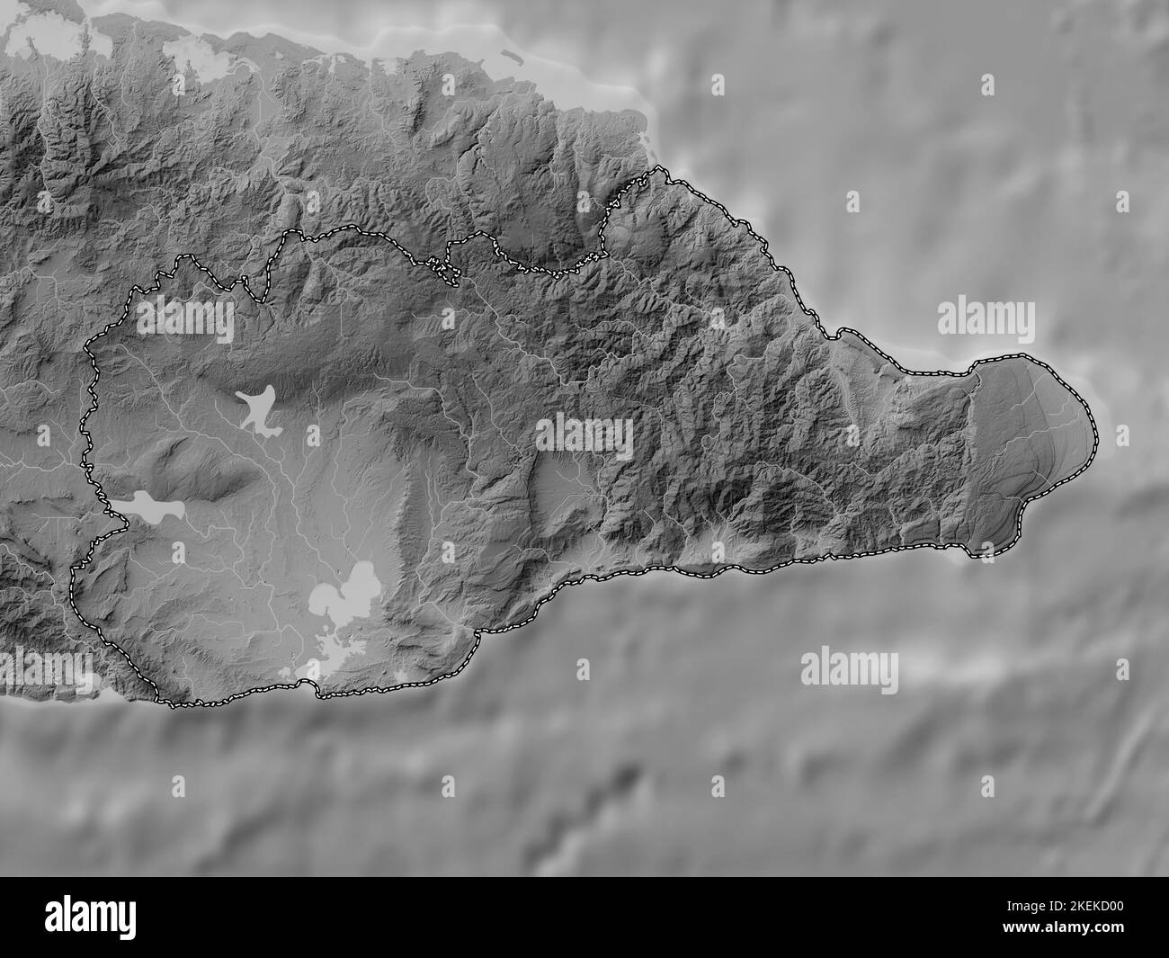 Guantanamo, province of Cuba. Grayscale elevation map with lakes and ...