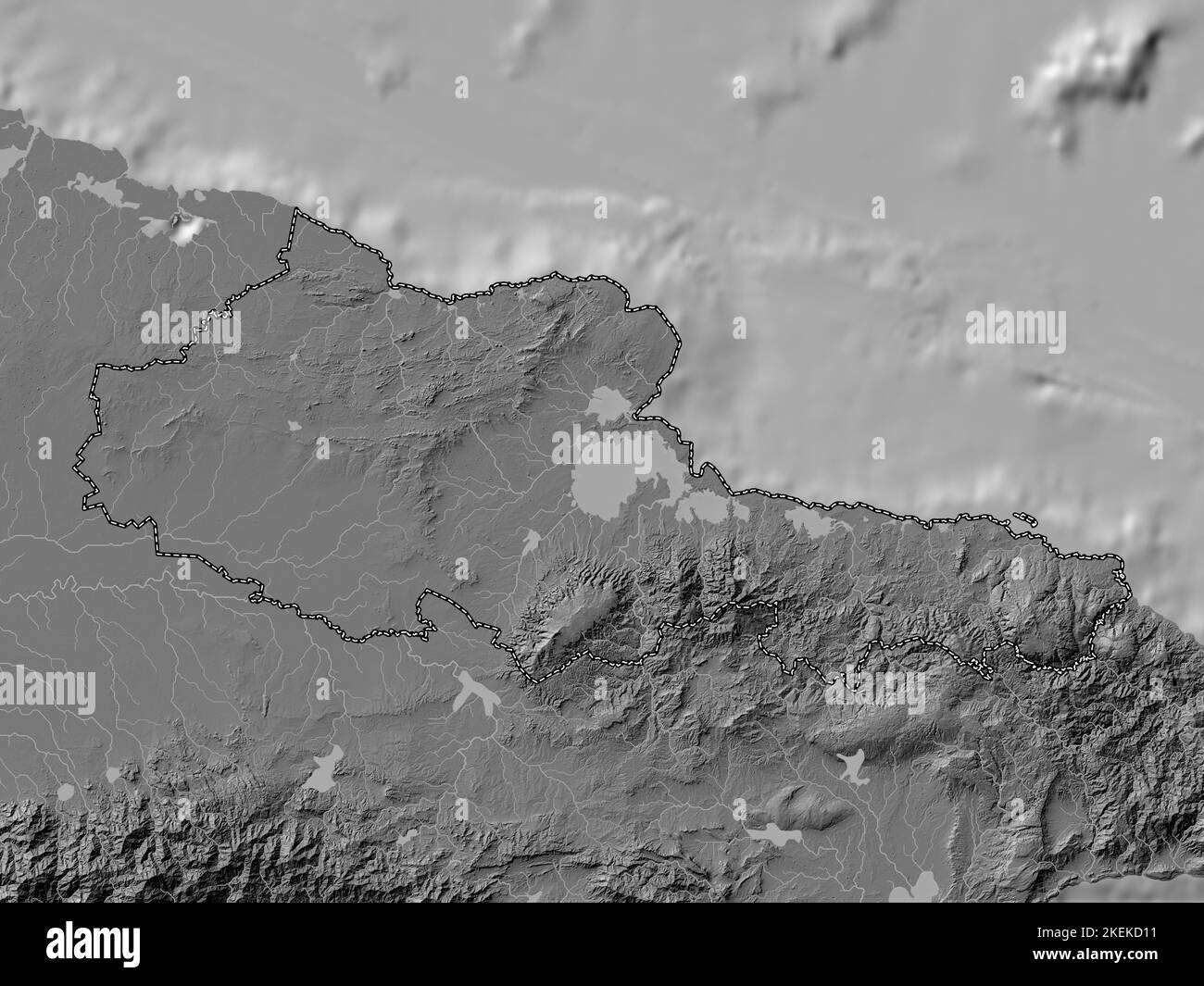 Holguin, province of Cuba. Bilevel elevation map with lakes and rivers ...