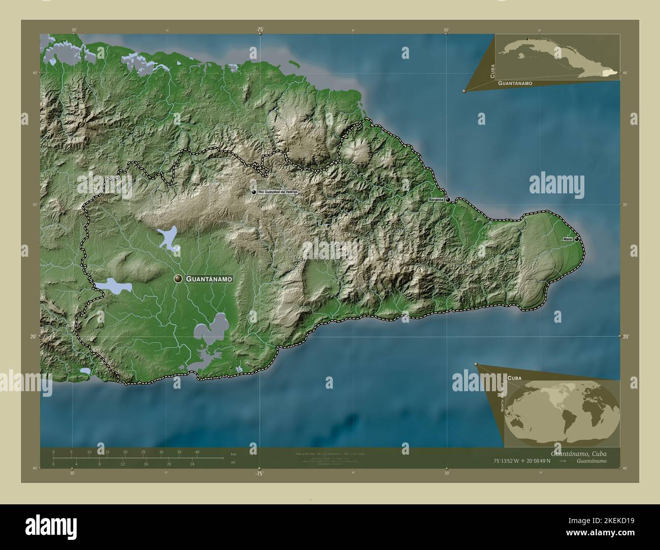 Guantanamo, province of Cuba. Elevation map colored in wiki style with ...