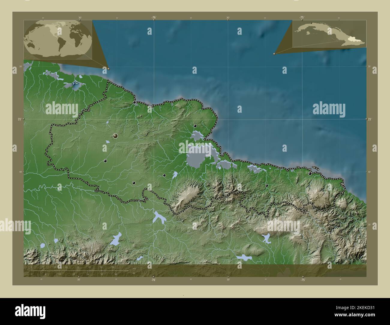 Holguin, province of Cuba. Elevation map colored in wiki style with ...