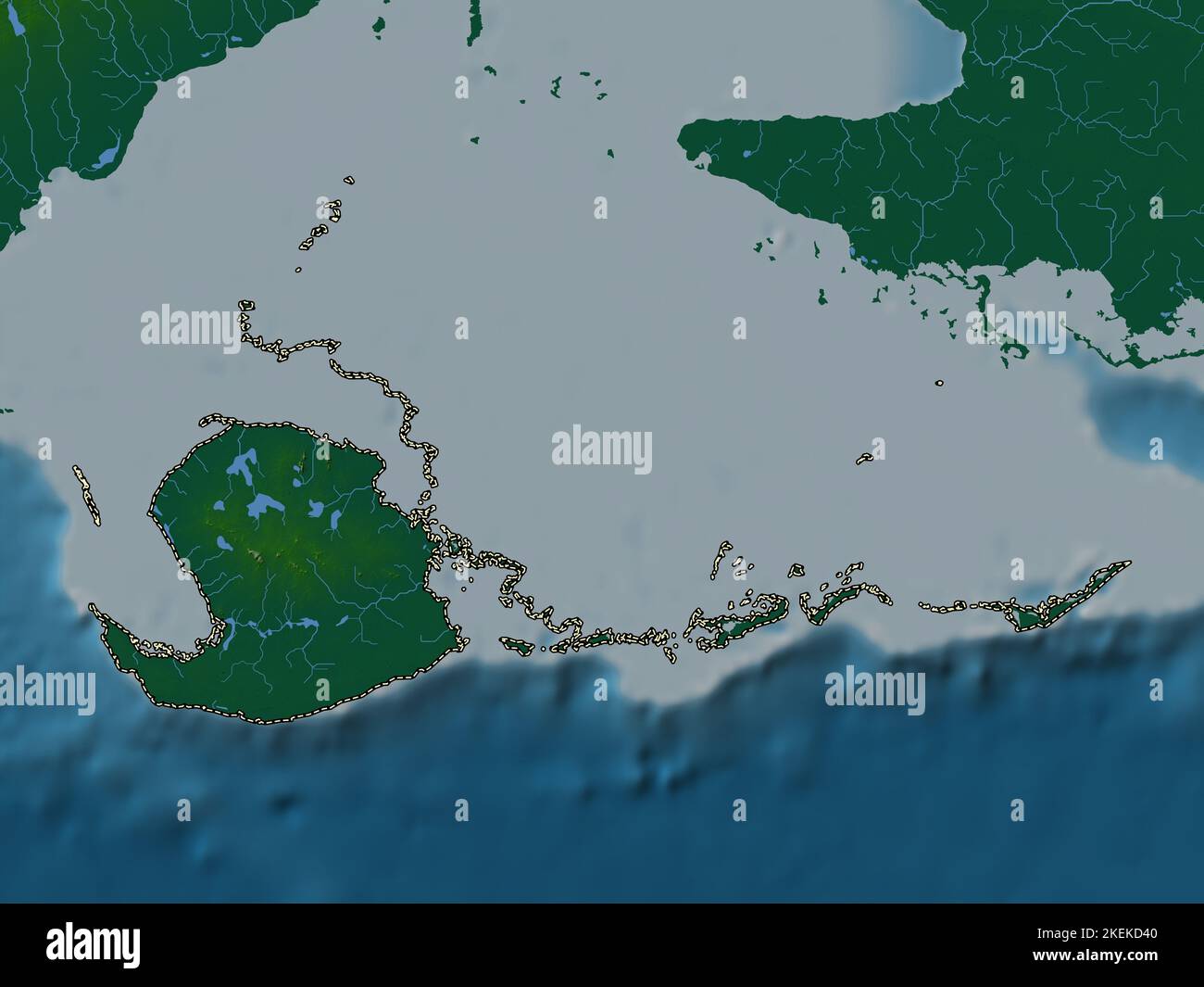 Isla de la Juventud, province of Cuba. Colored elevation map with lakes ...