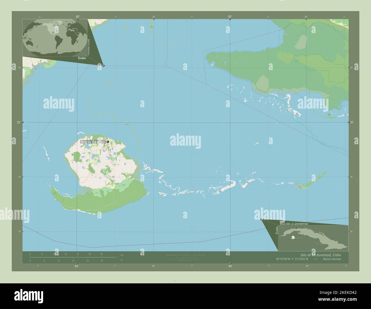 Isla de la Juventud, province of Cuba. Open Street Map. Locations and ...