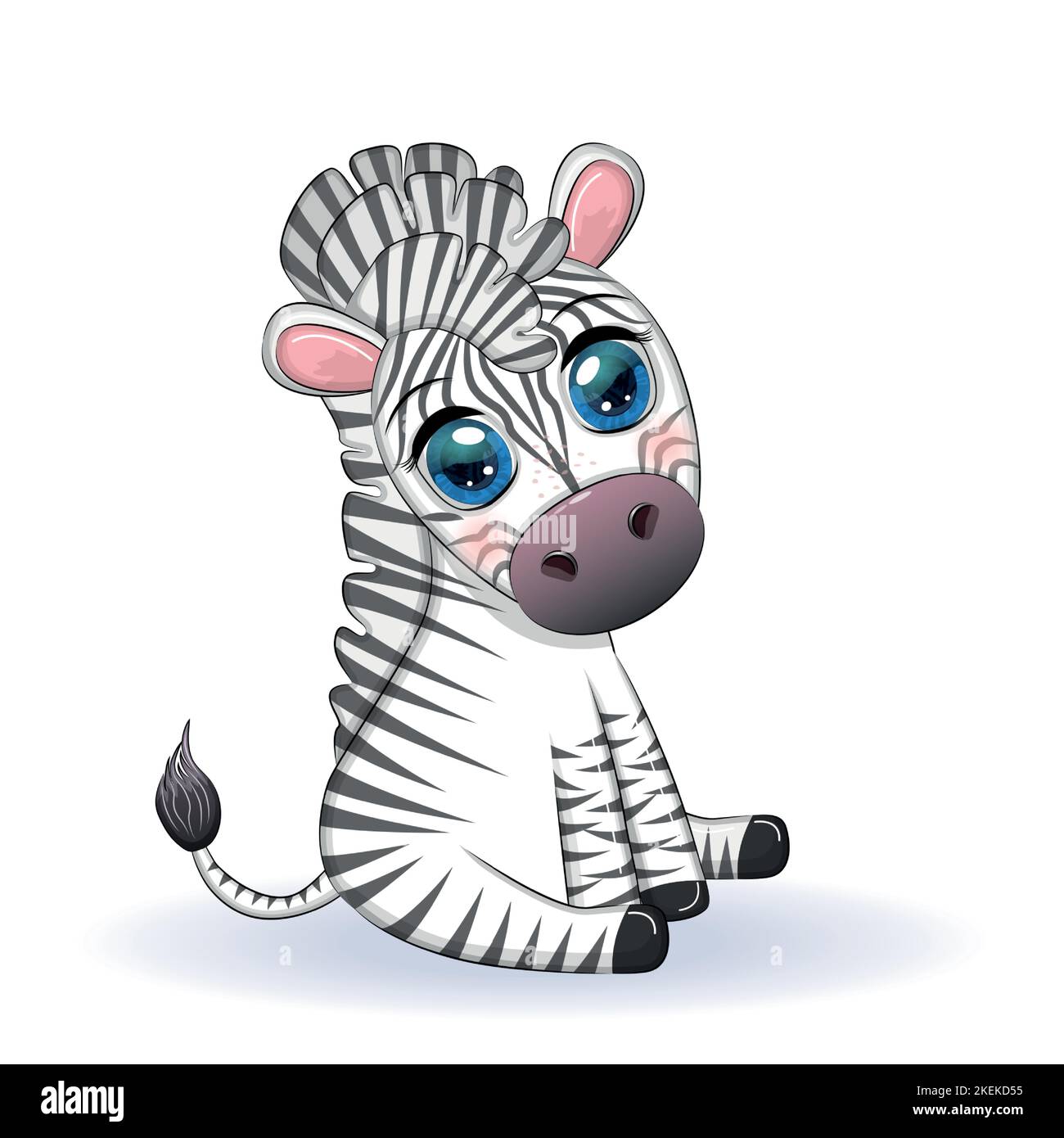 Cute cartoon zebra is sitting and waving its tail. Children's character ...
