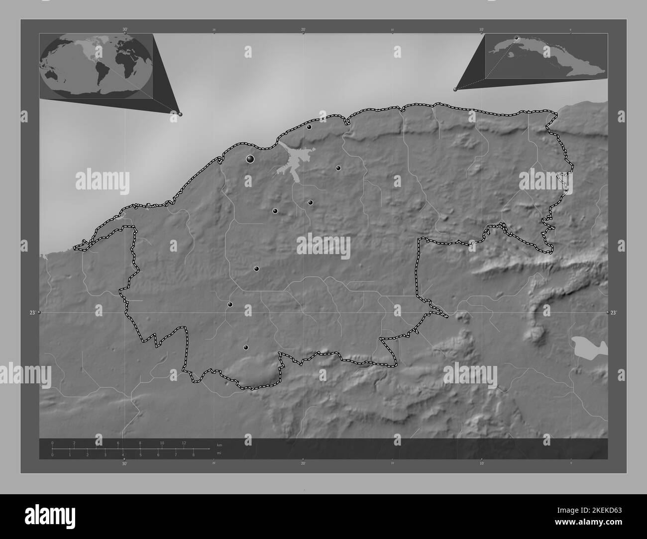 La Habana, province of Cuba. Bilevel elevation map with lakes and ...