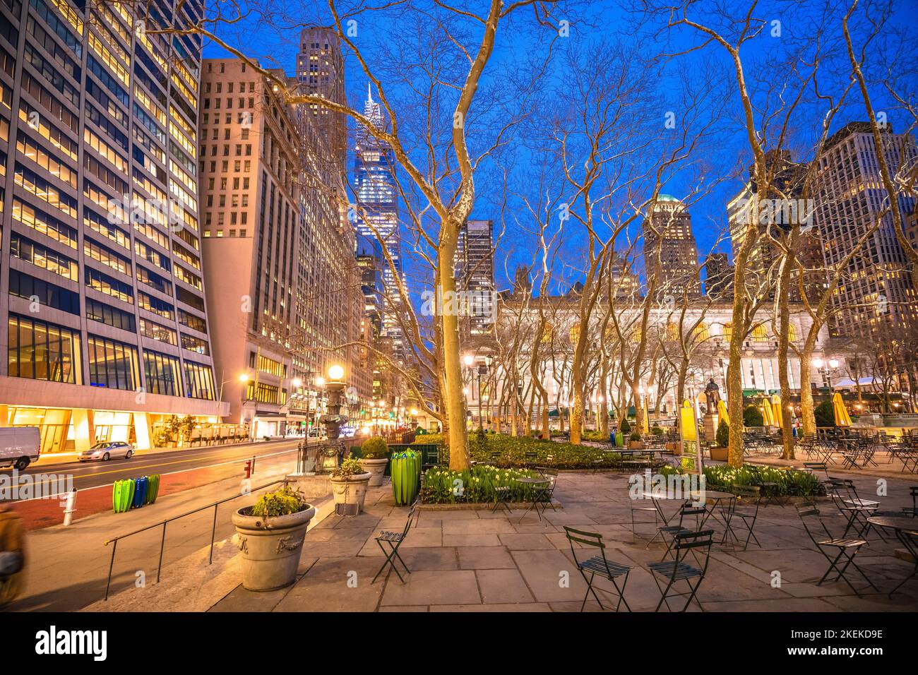 Bryant Park in New York City evening view, United States of America ...