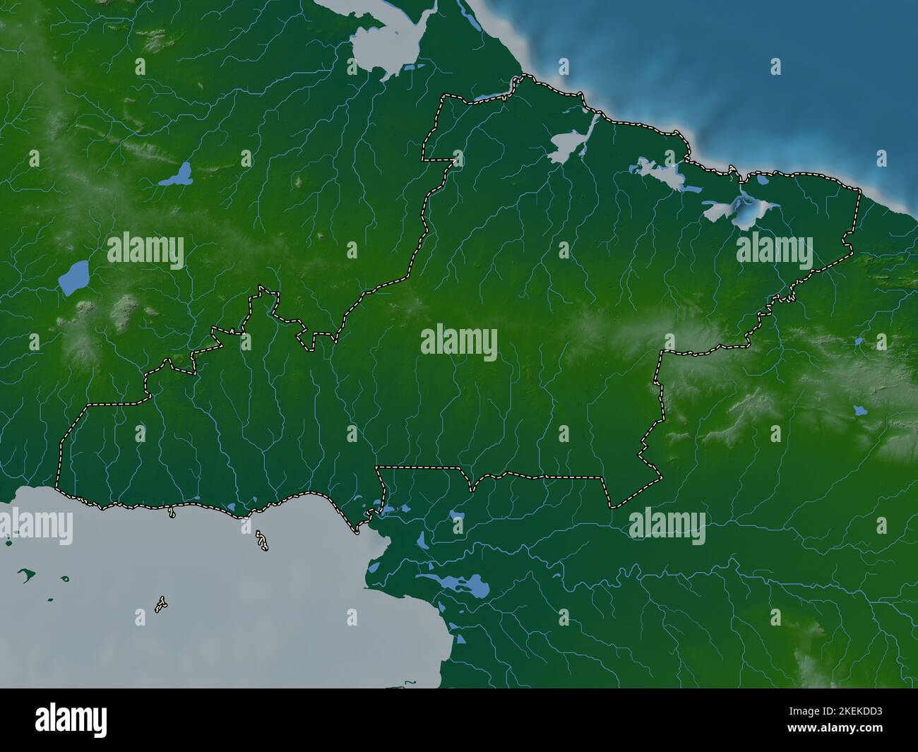 Las Tunas, province of Cuba. Colored elevation map with lakes and ...