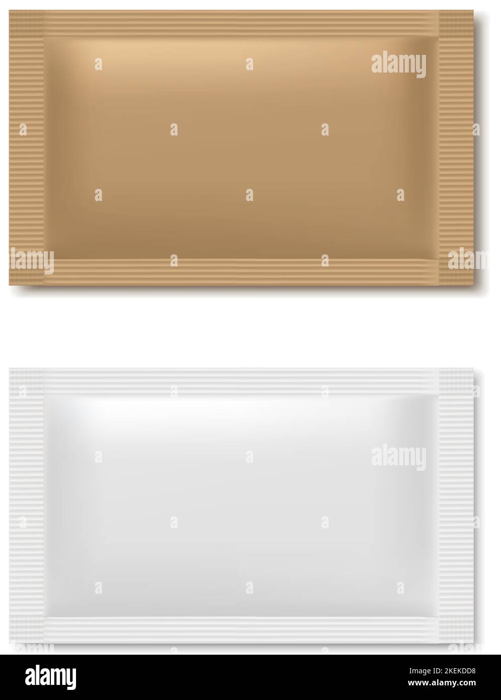 realistic vector icon illustration. White and brown sugar sachet ...