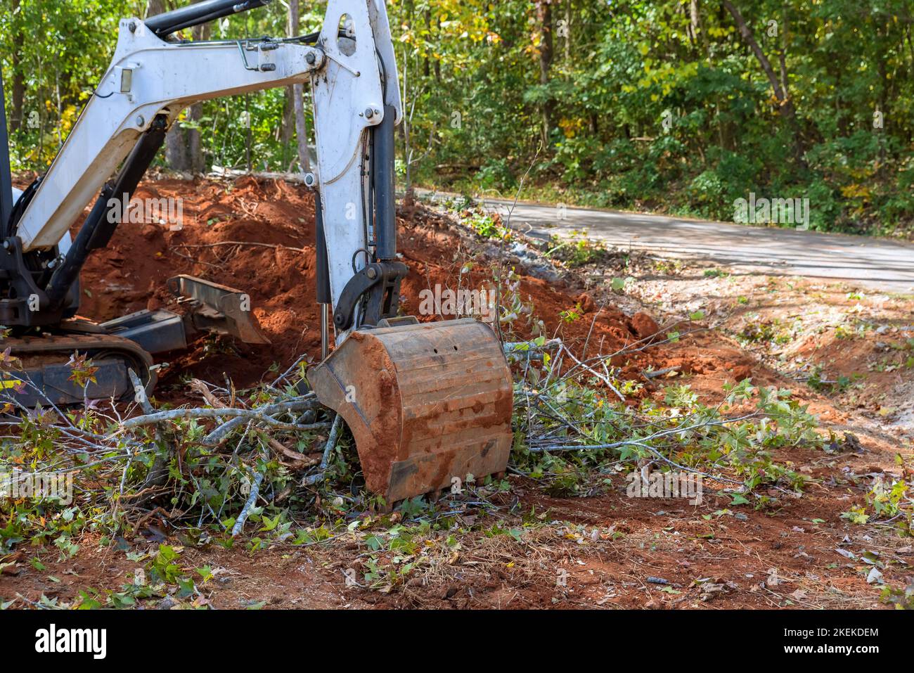 Tractor skid steer was used to clear trees roots for building of ...