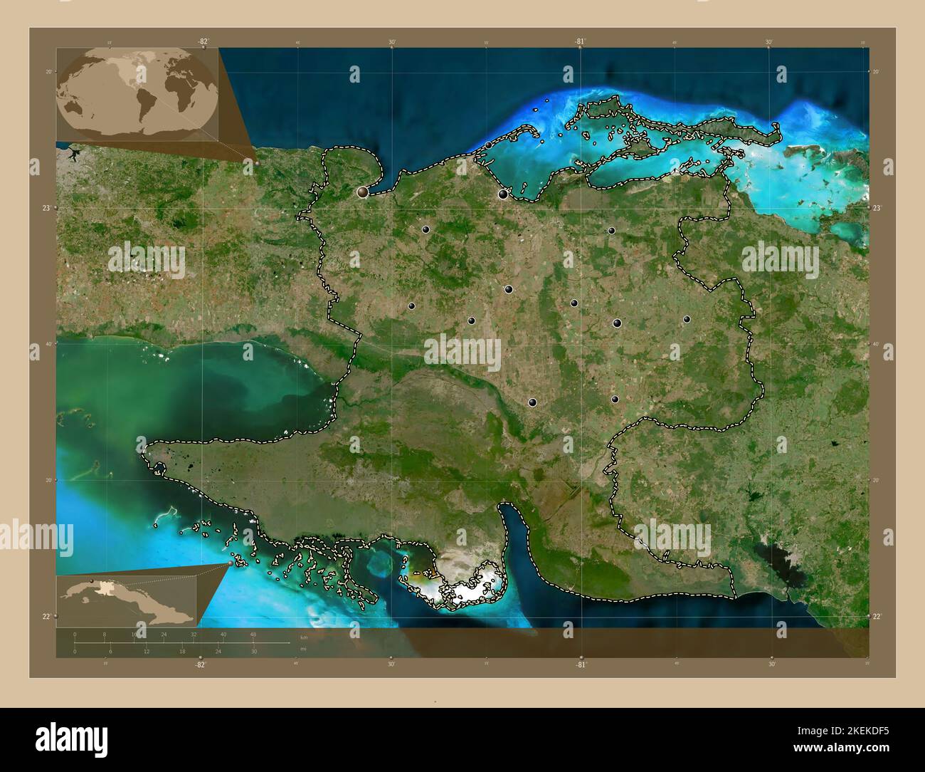 Matanzas, province of Cuba. Low resolution satellite map. Locations of ...