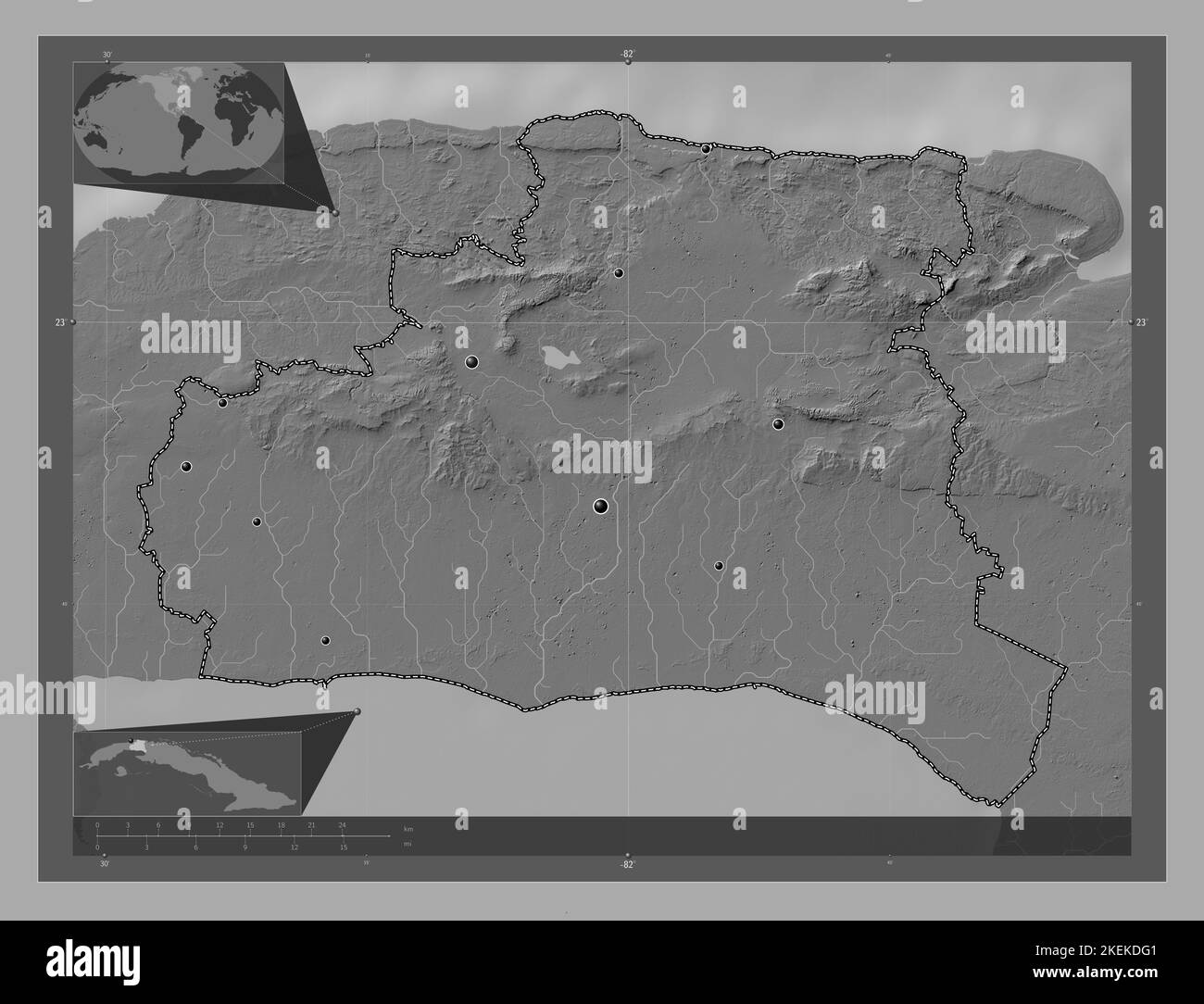 Mayabeque, province of Cuba. Bilevel elevation map with lakes and ...