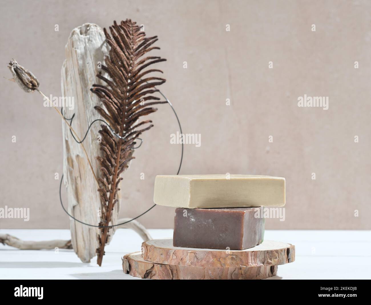 vegan soap bars. Natural plant based solid soap bars on wooden podium ...