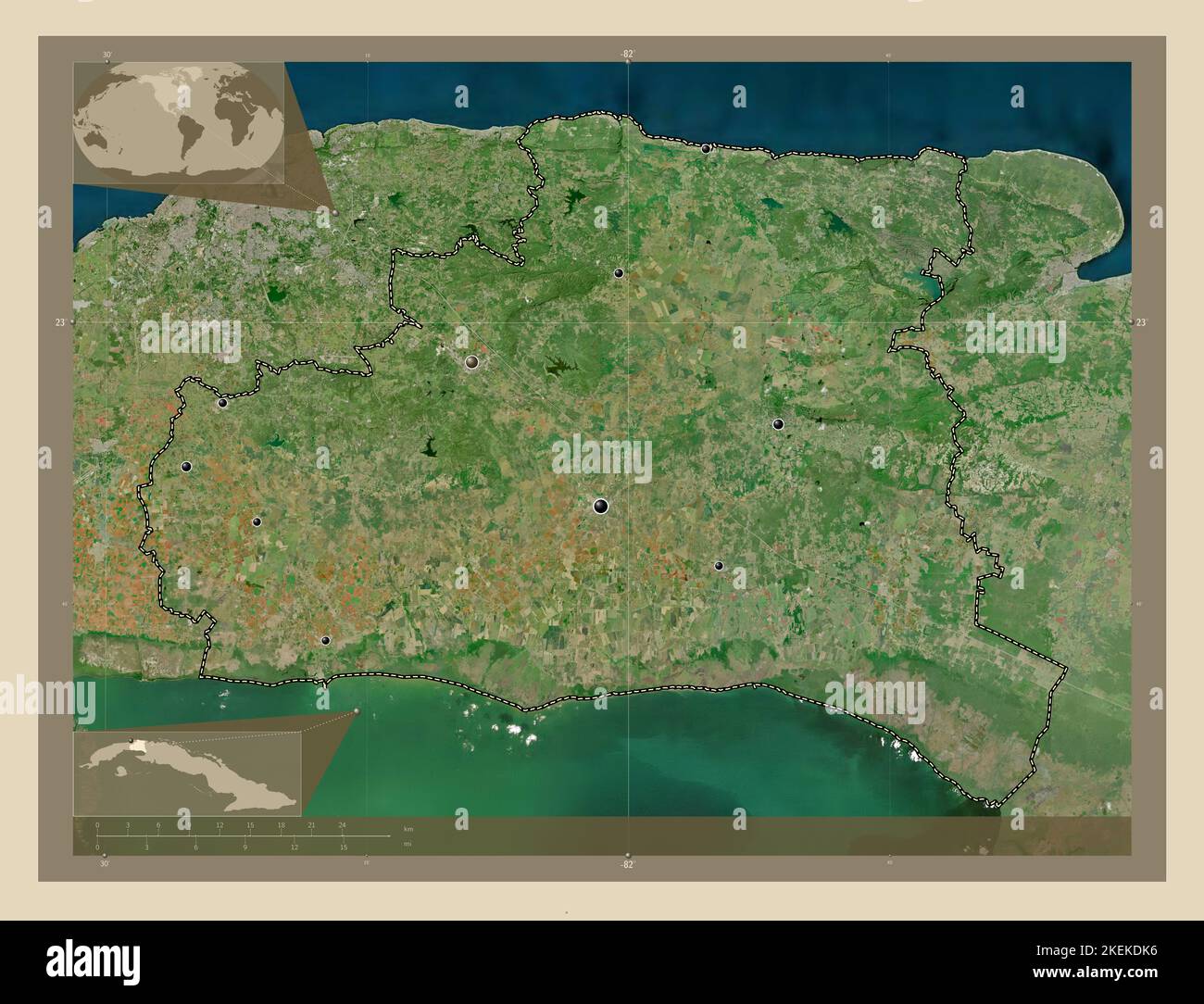 Mayabeque, province of Cuba. High resolution satellite map. Locations ...