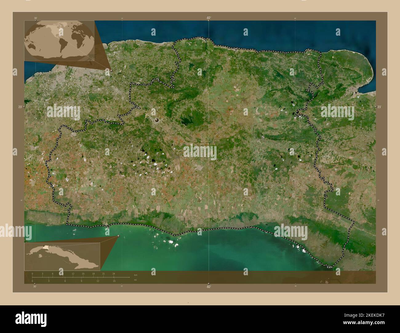 Mayabeque, province of Cuba. Low resolution satellite map. Corner ...