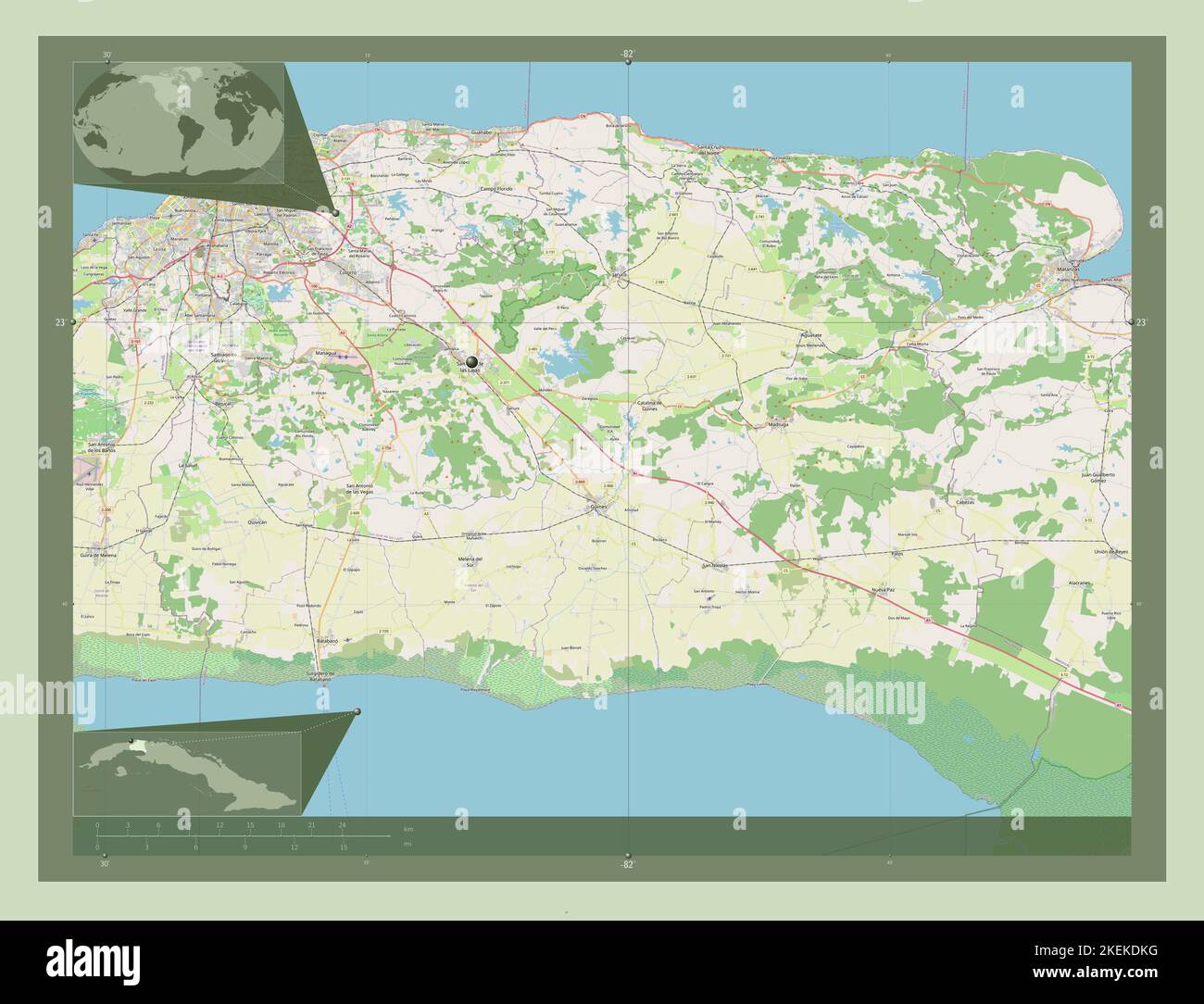 Mayabeque, province of Cuba. Open Street Map. Corner auxiliary location ...
