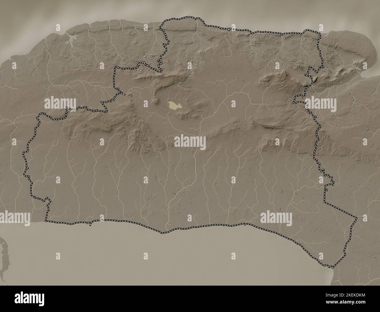 Mayabeque, province of Cuba. Elevation map colored in sepia tones with ...