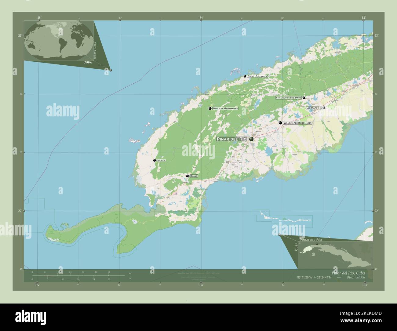 Pinar del Rio, province of Cuba. Open Street Map. Locations and names ...