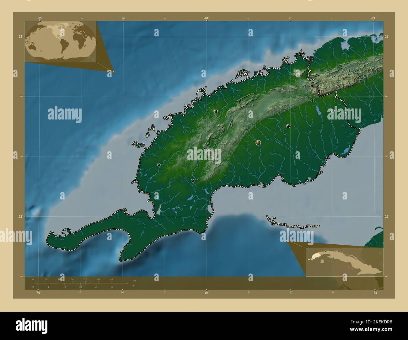 Pinar del Rio, province of Cuba. Colored elevation map with lakes and ...