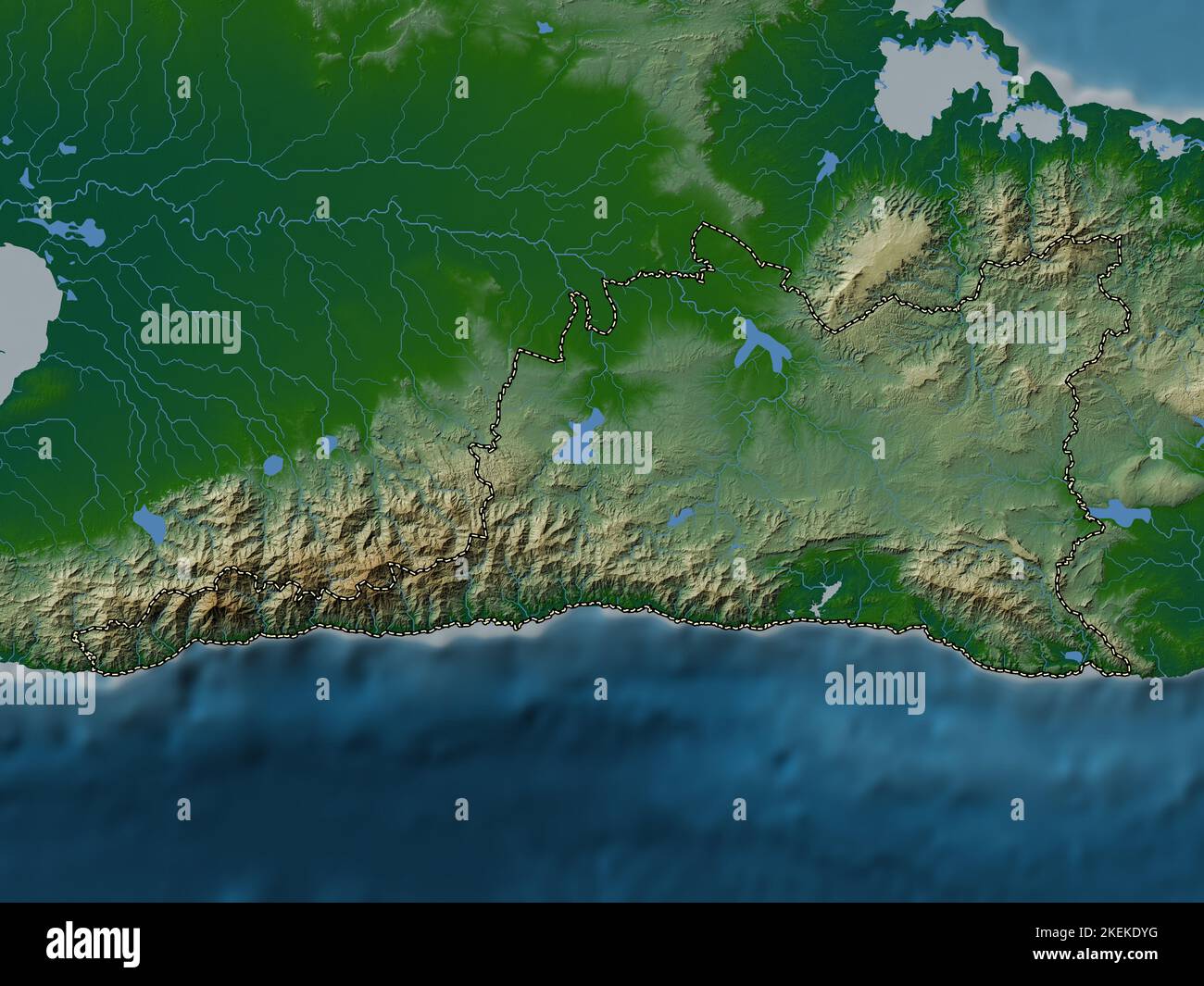 Santiago de Cuba, province of Cuba. Colored elevation map with lakes ...