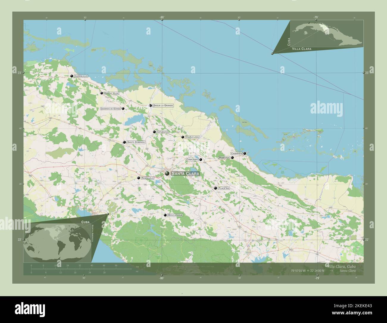Villa Clara, province of Cuba. Open Street Map. Locations and names of ...