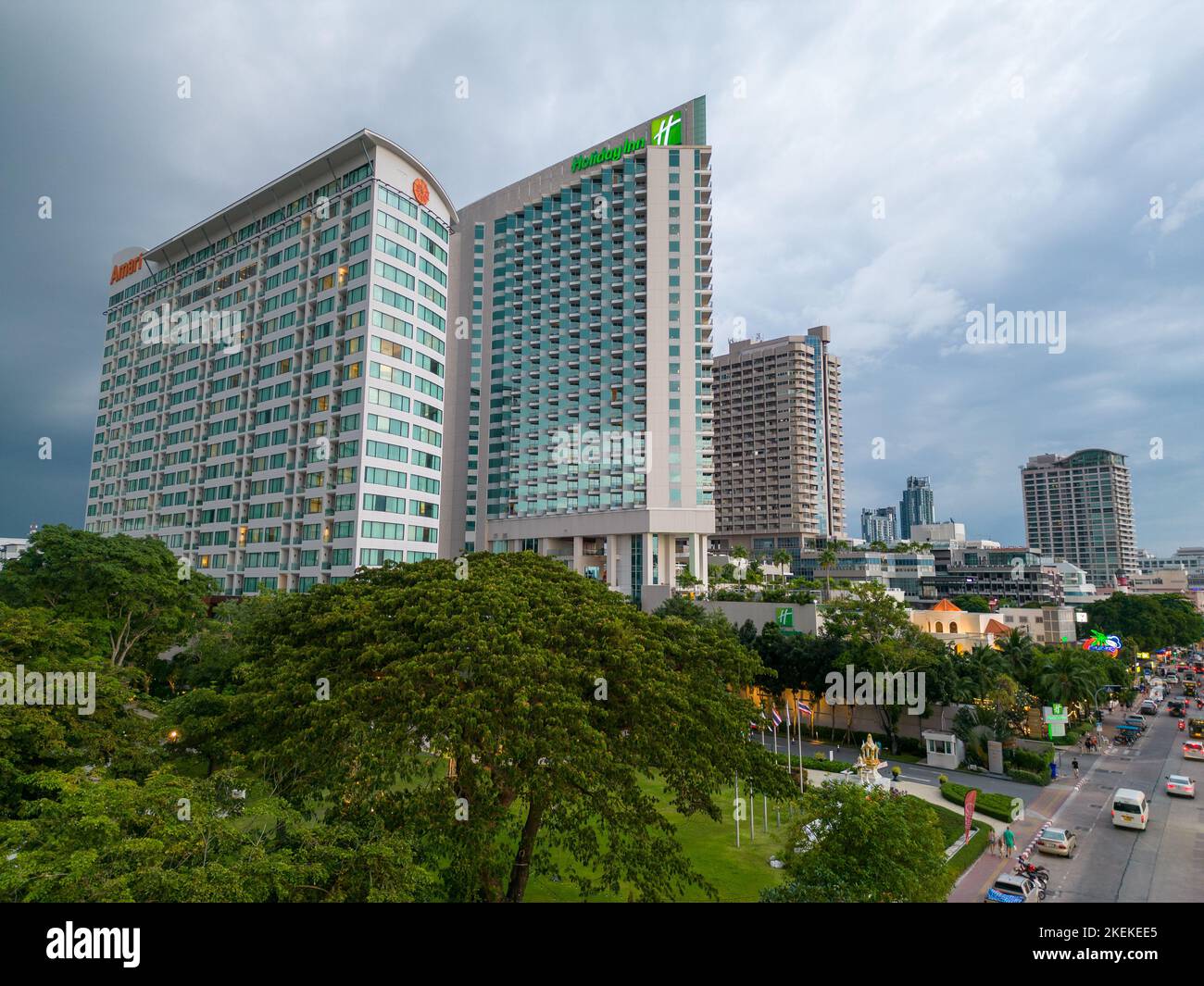 Pattaya, Thailand - November 13 2022: Elevated drone viewpoint of hotel ...