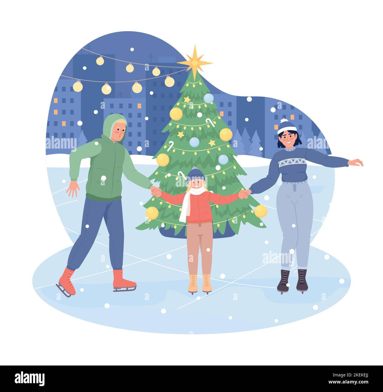 Ice skating with family 2D vector isolated illustration Stock Vector ...