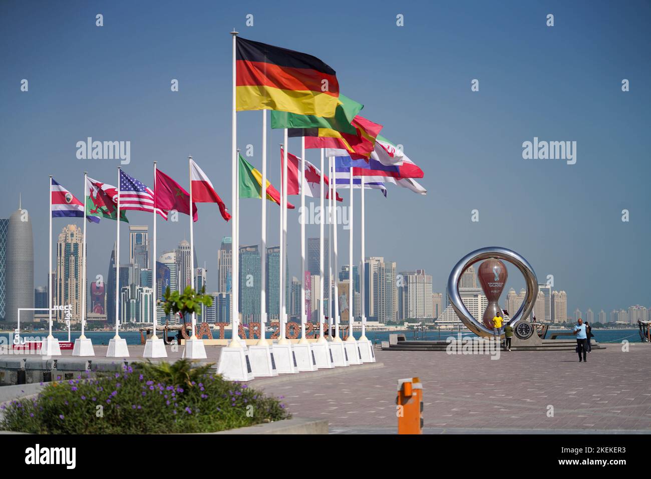 Flags of the countries taking part in FIFA World Cup Qatar 2022 at Doha ...