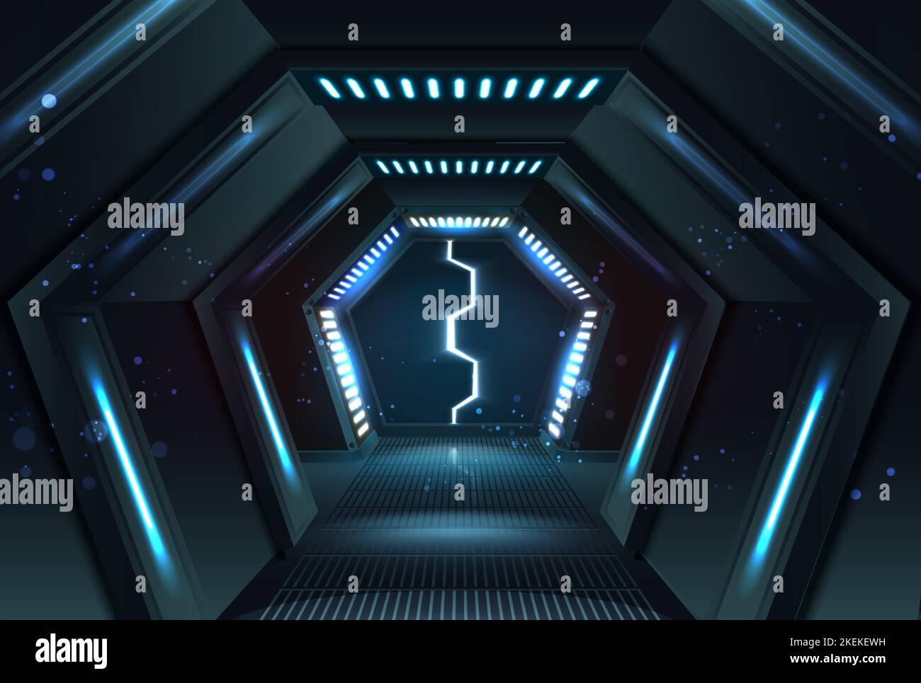 realistic vector illustration banner. Sliding hexagonal opening doors ...