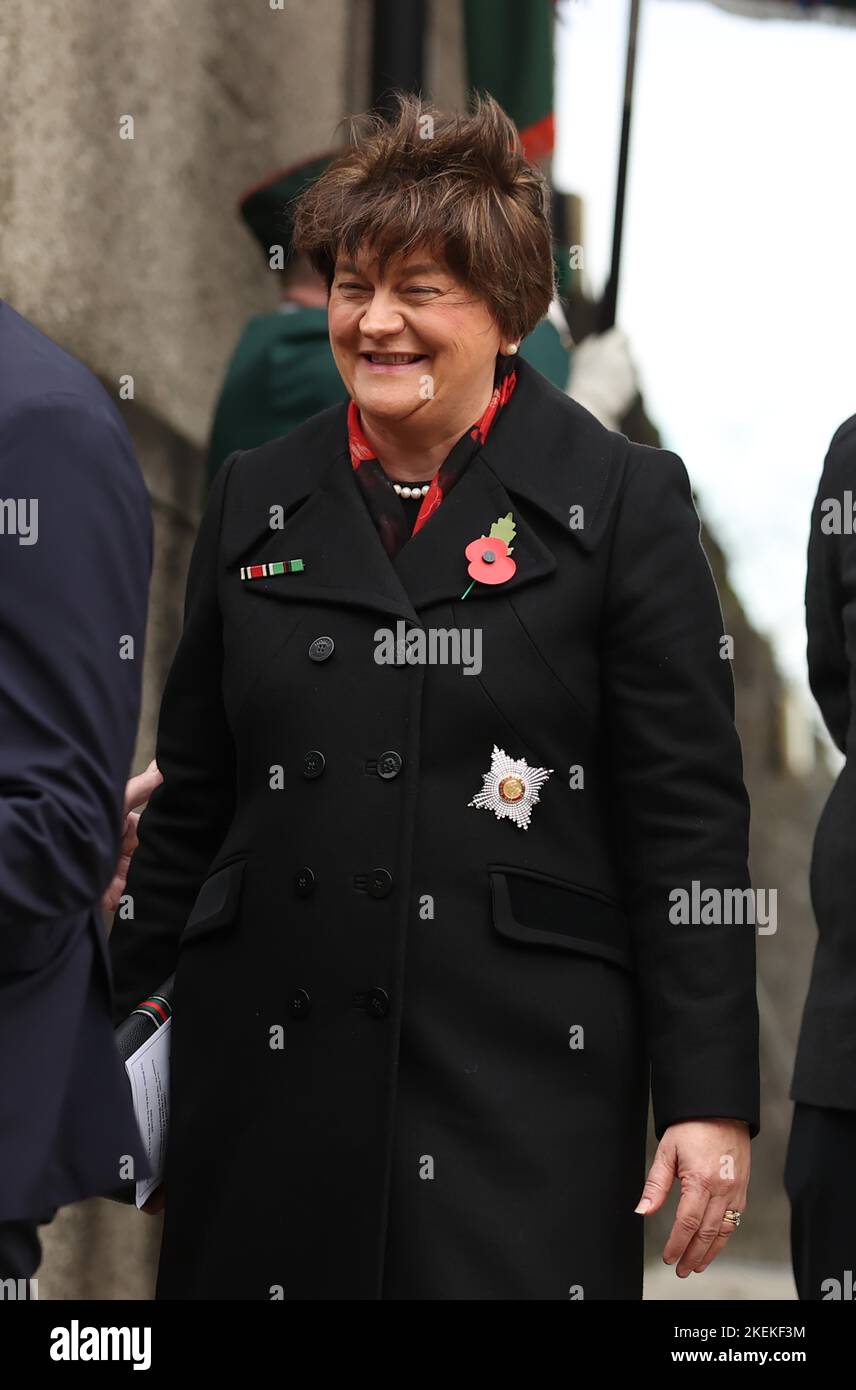 Dame Arlene Foster leaves a Remembrance Sunday service at St Macartin's ...