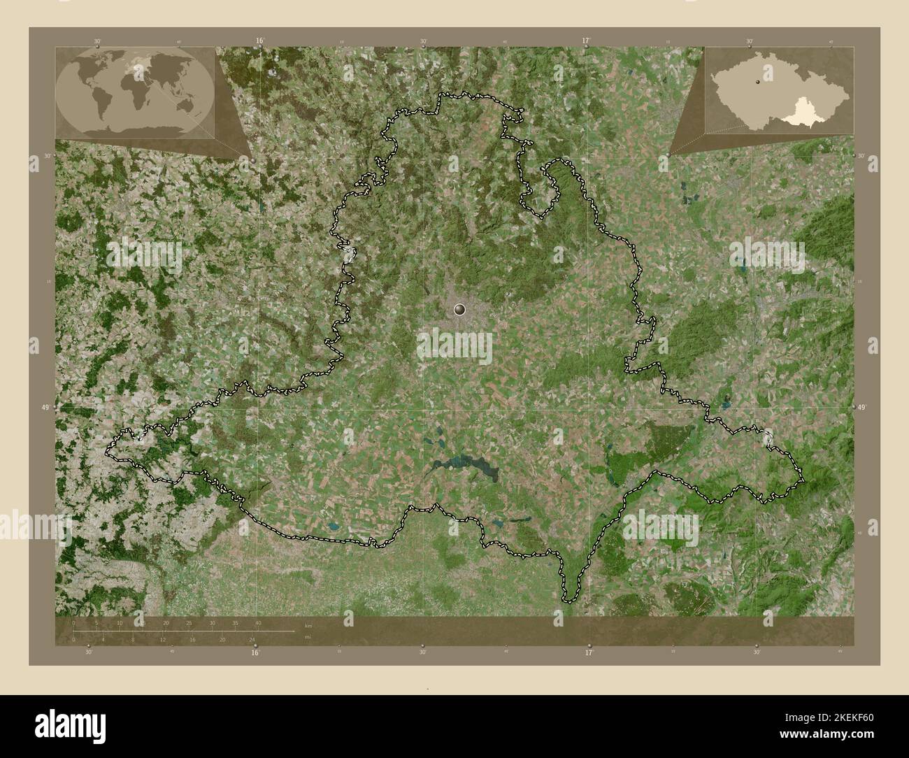 Jihomoravsky, region of Czech Republic. High resolution satellite map. Corner auxiliary location ...