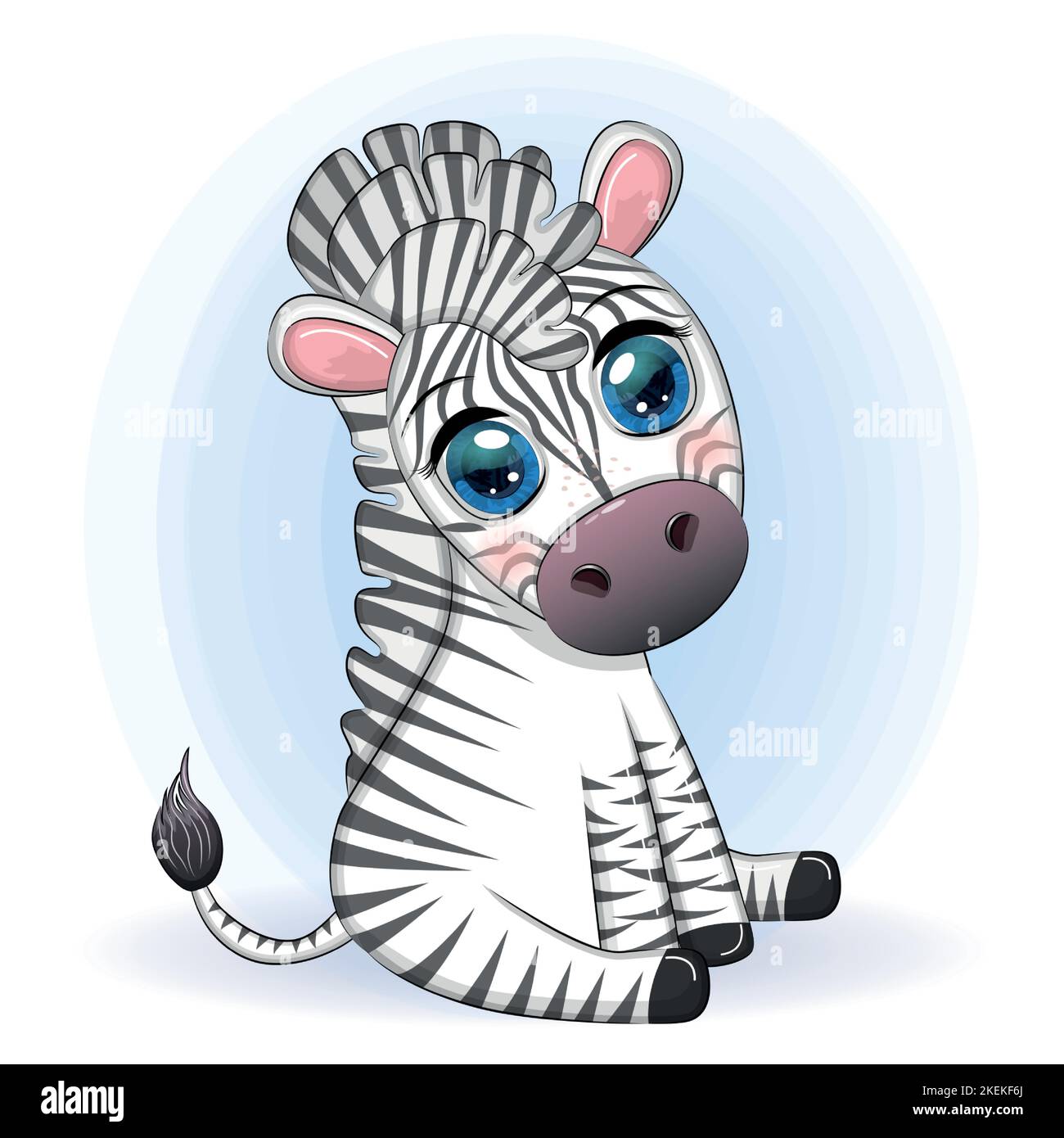 Cute cartoon zebra is sitting and waving its tail. Children's character ...