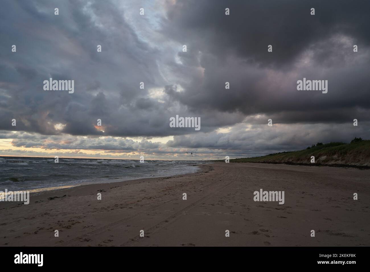 The dark clouds over the beach in Palanga, Baltic sea, Lithuania Stock ...